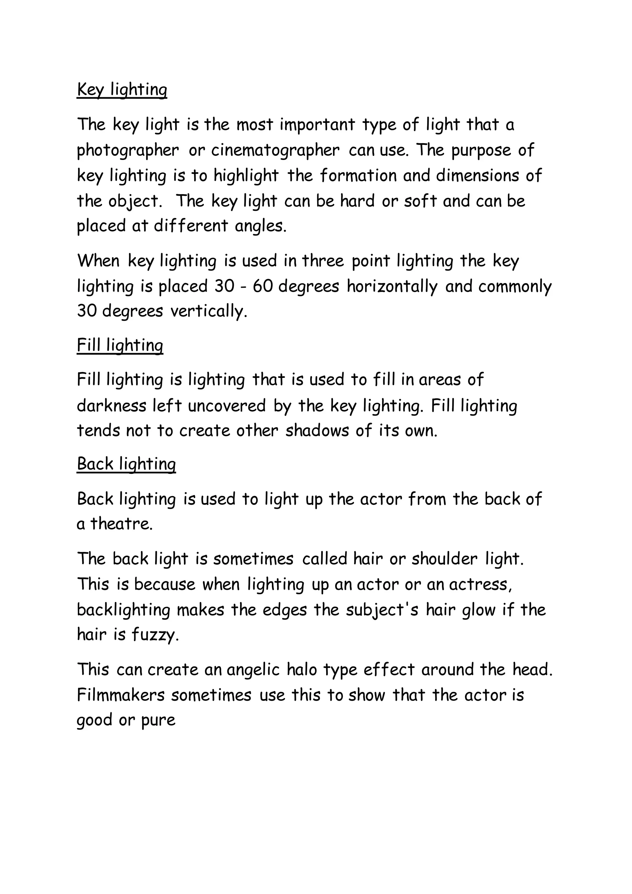 Investigating and explaining of different lighting equipment | DOCX