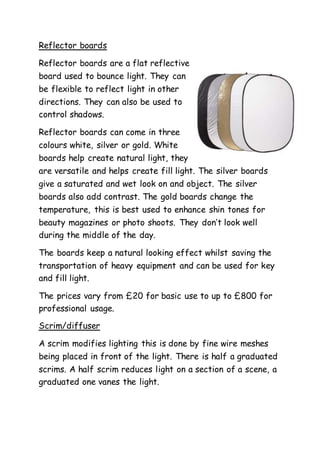 Investigating and explaining of different lighting equipment | DOCX
