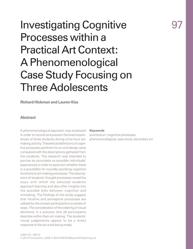 Investigating Cognitive Prosesses Within A Practical Art Context Pdf