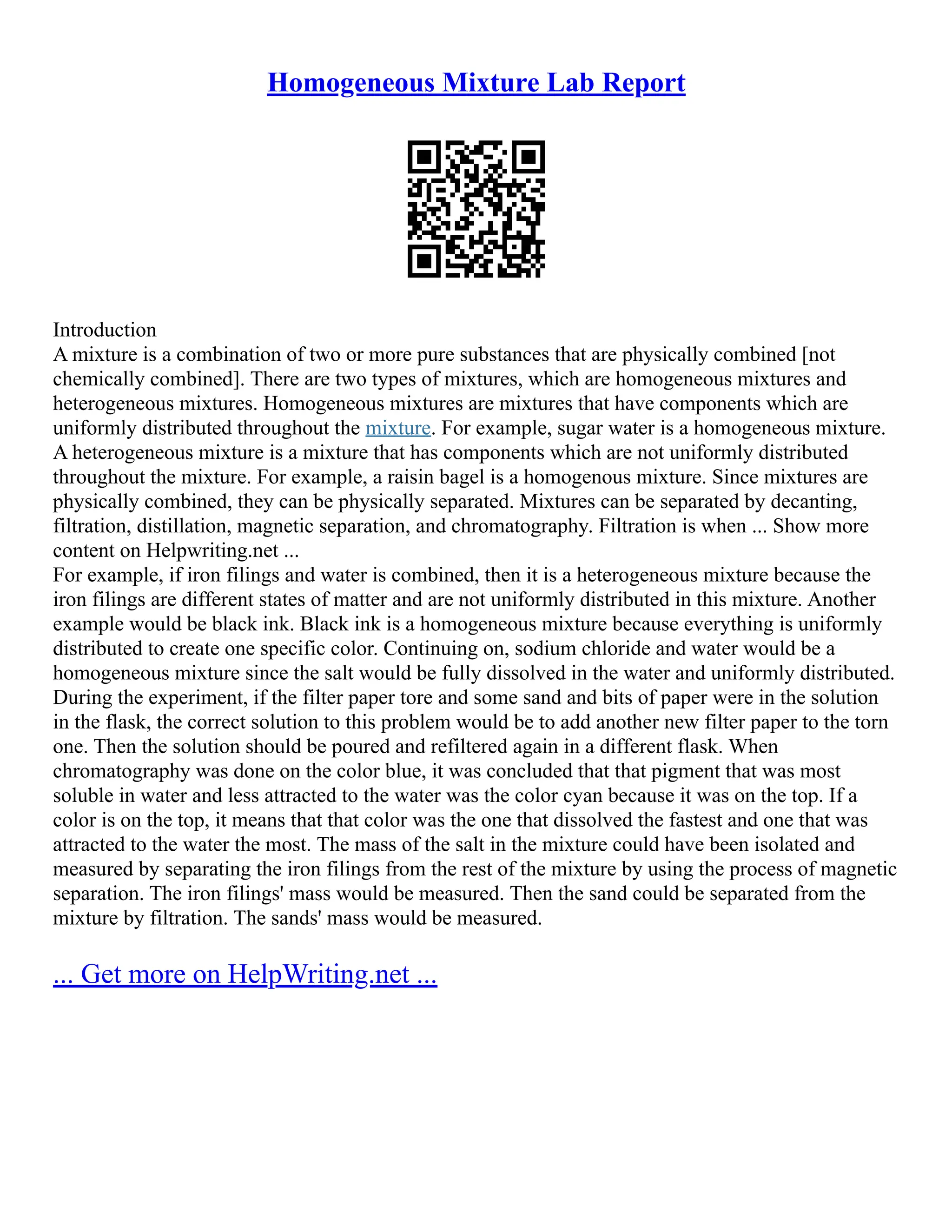 Investigating Mixture Lab | PDF