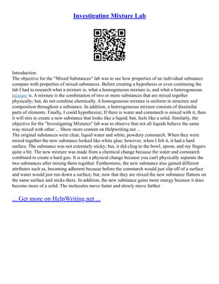 Investigating Mixture Lab | PDF