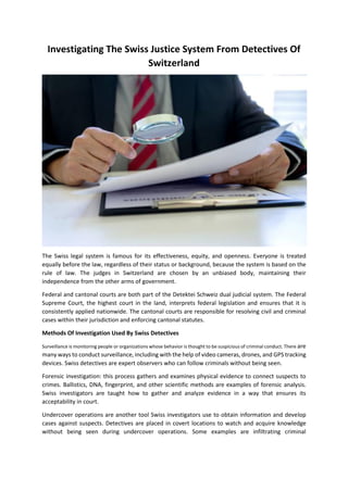Investigating The Swiss Justice System From Detectives Of Switzerland | PDF