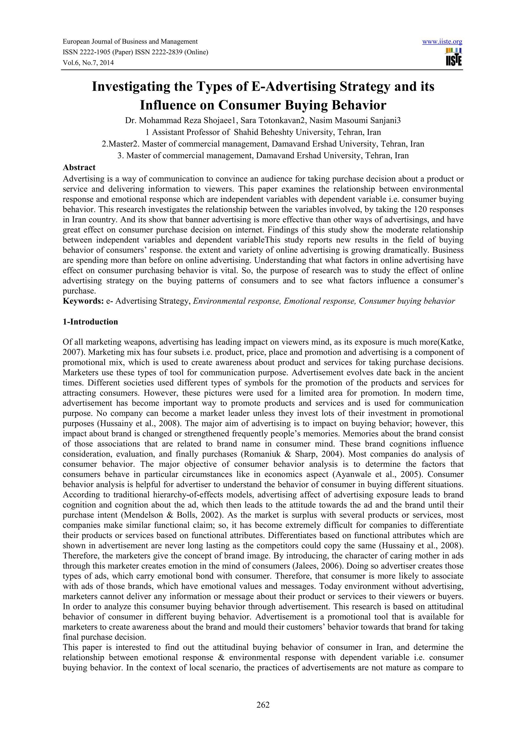 Investigating the types of e advertising strategyadvertising strategy and its influence on ...