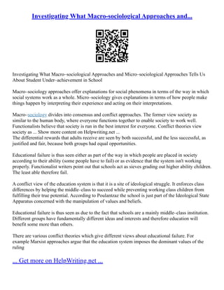 Investigating What Macro-Sociological Approaches And... | PDF