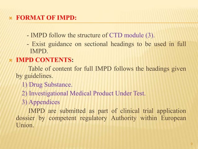 Investigational medical product dossier | PPTX | Pharmaceutical ...