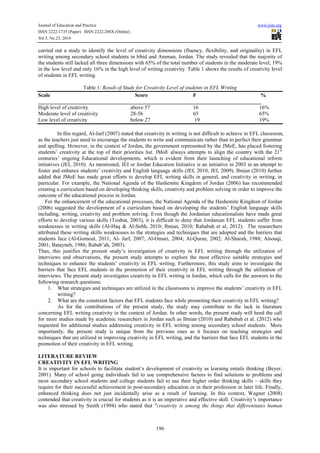 Investigation into strategies of creativity in efl writing in jordan ...