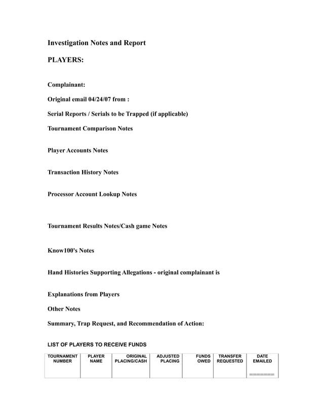 Investigation notes template | PDF