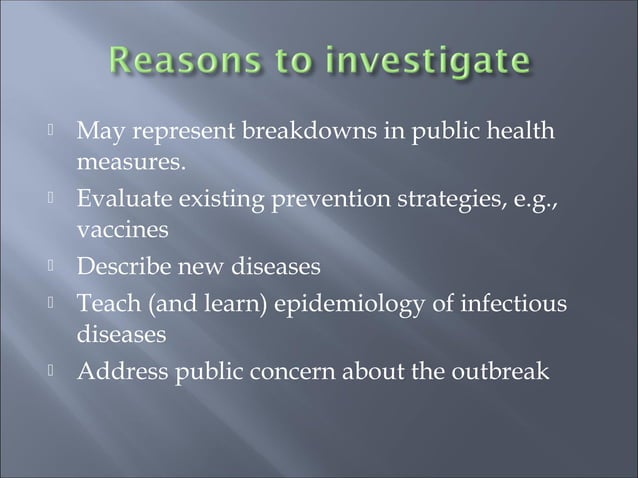 Investigation of epidemic presentation | PPT | Infectious Diseases ...