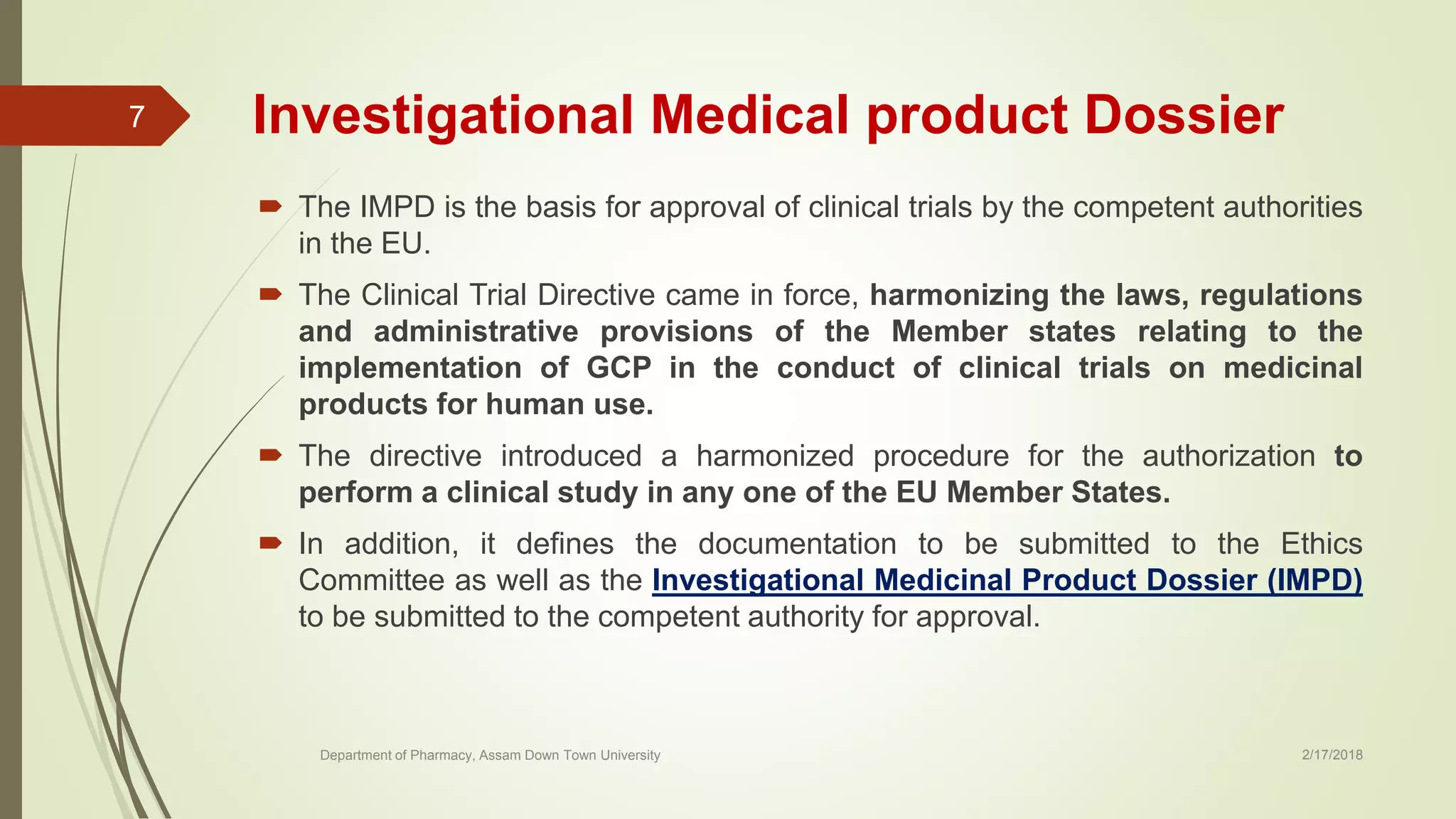 Investigation of medicinal product dossier (IMPD) | PPTX