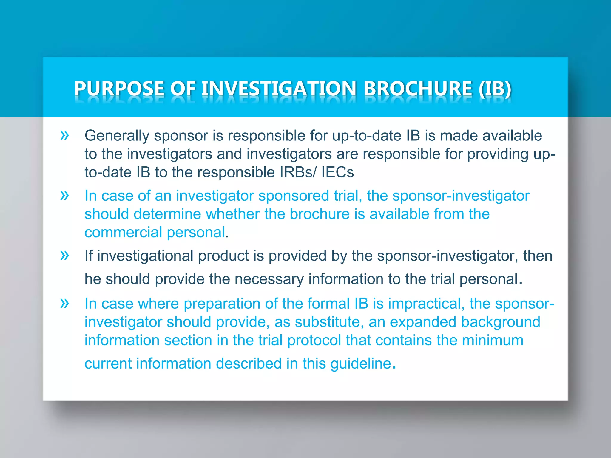 Investigation of medicinal product dossier (IMPD) and investigational brochure (IB) | PPTX