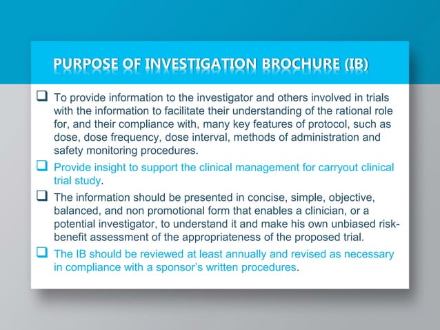 Investigation of medicinal product dossier (IMPD) and investigational brochure (IB) | PPTX
