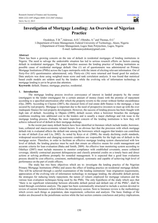 Investigation of mortgage lending an overview of nigerian practice | PDF