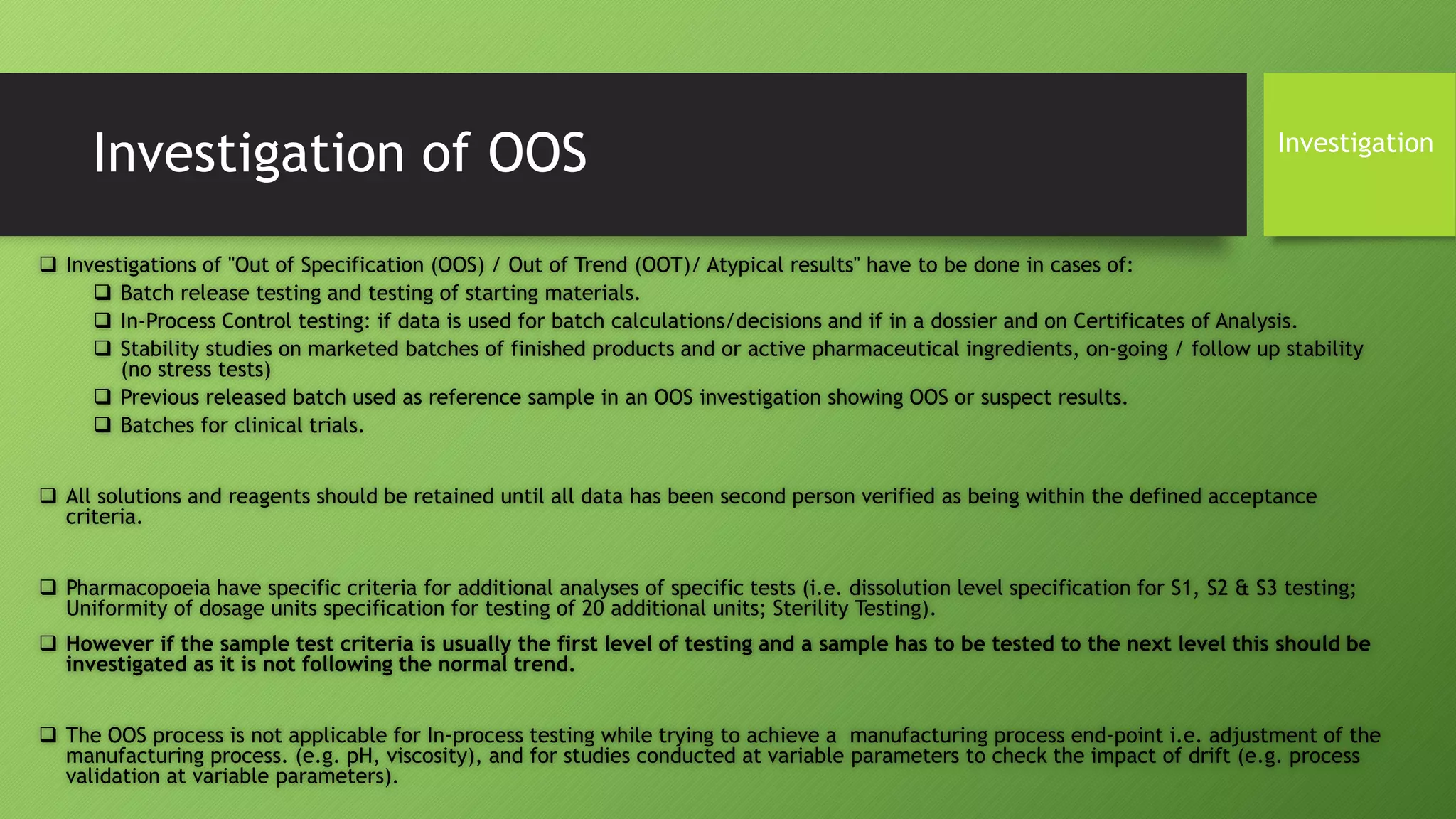 Investigation of OOS and OOT results | PPTX