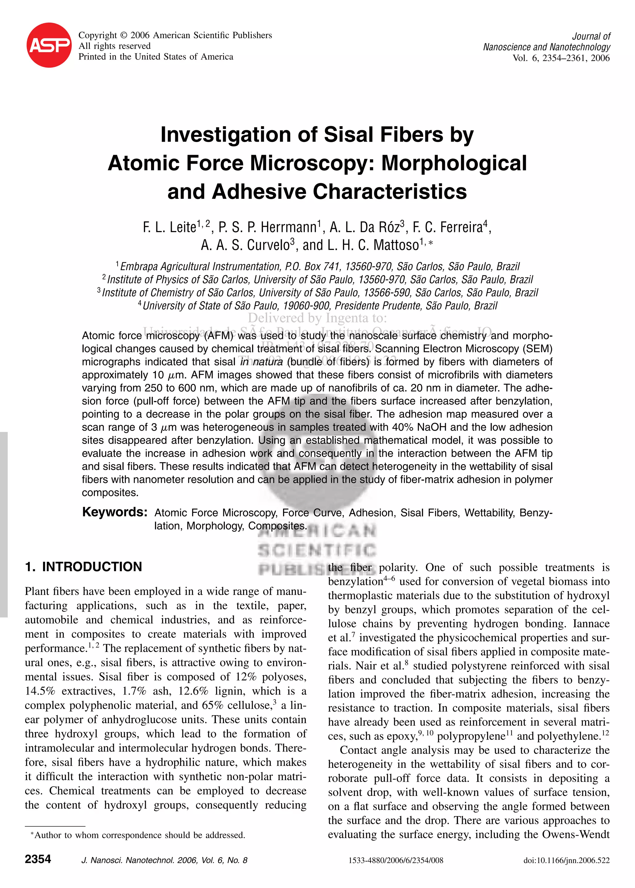 Investigation of sisal fibers by afm morphological and adhesive ...