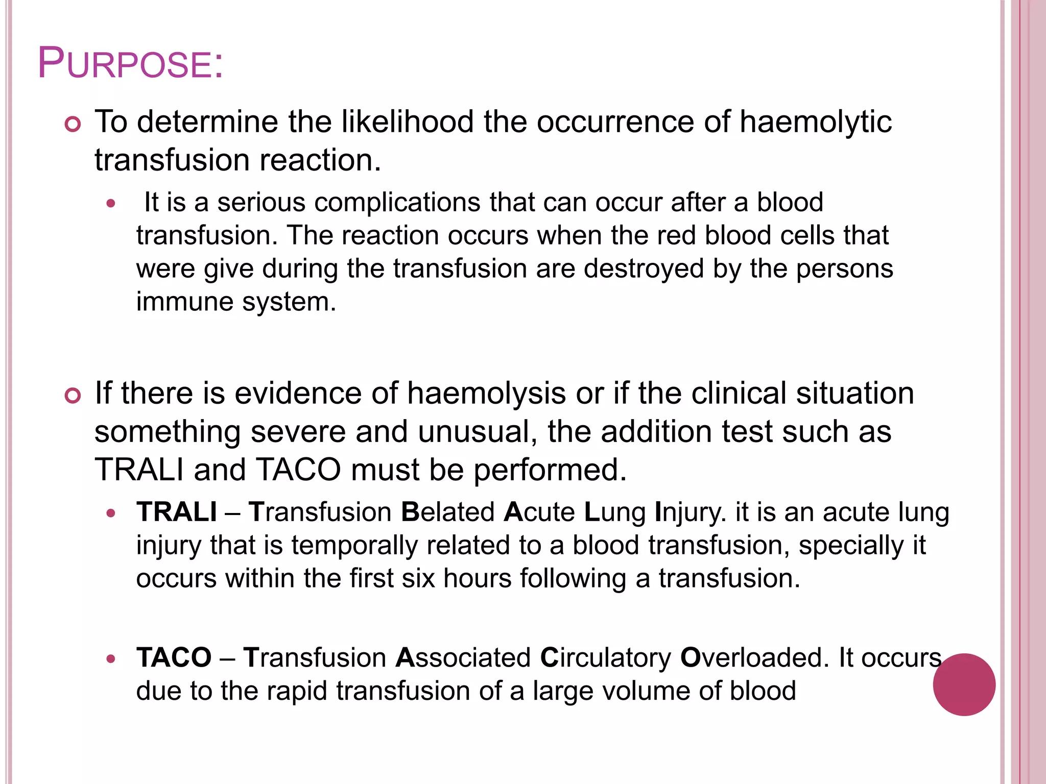 Investigation of transfusion reaction | PPTX