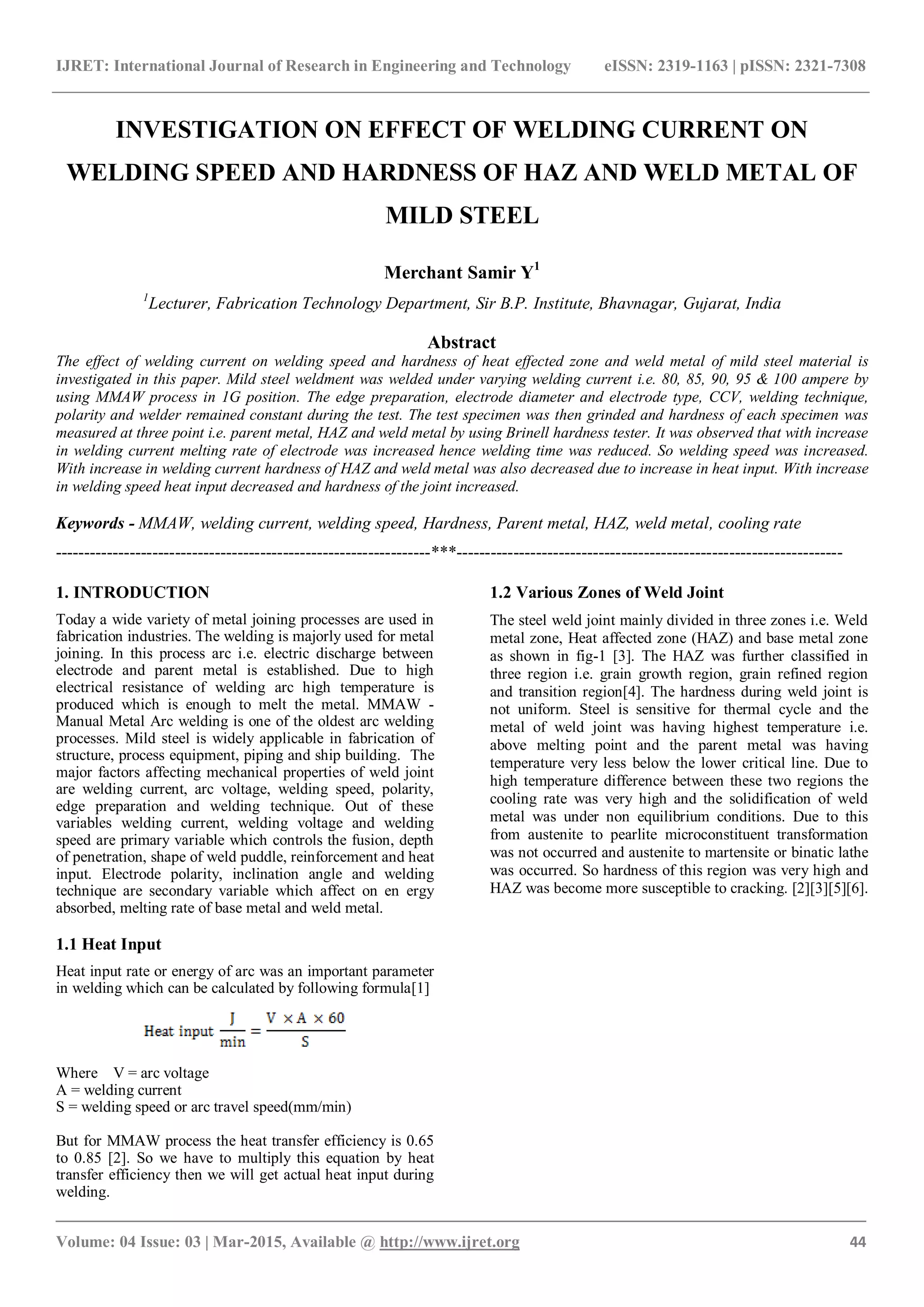 Investigation on effect of welding current on welding speed and ...