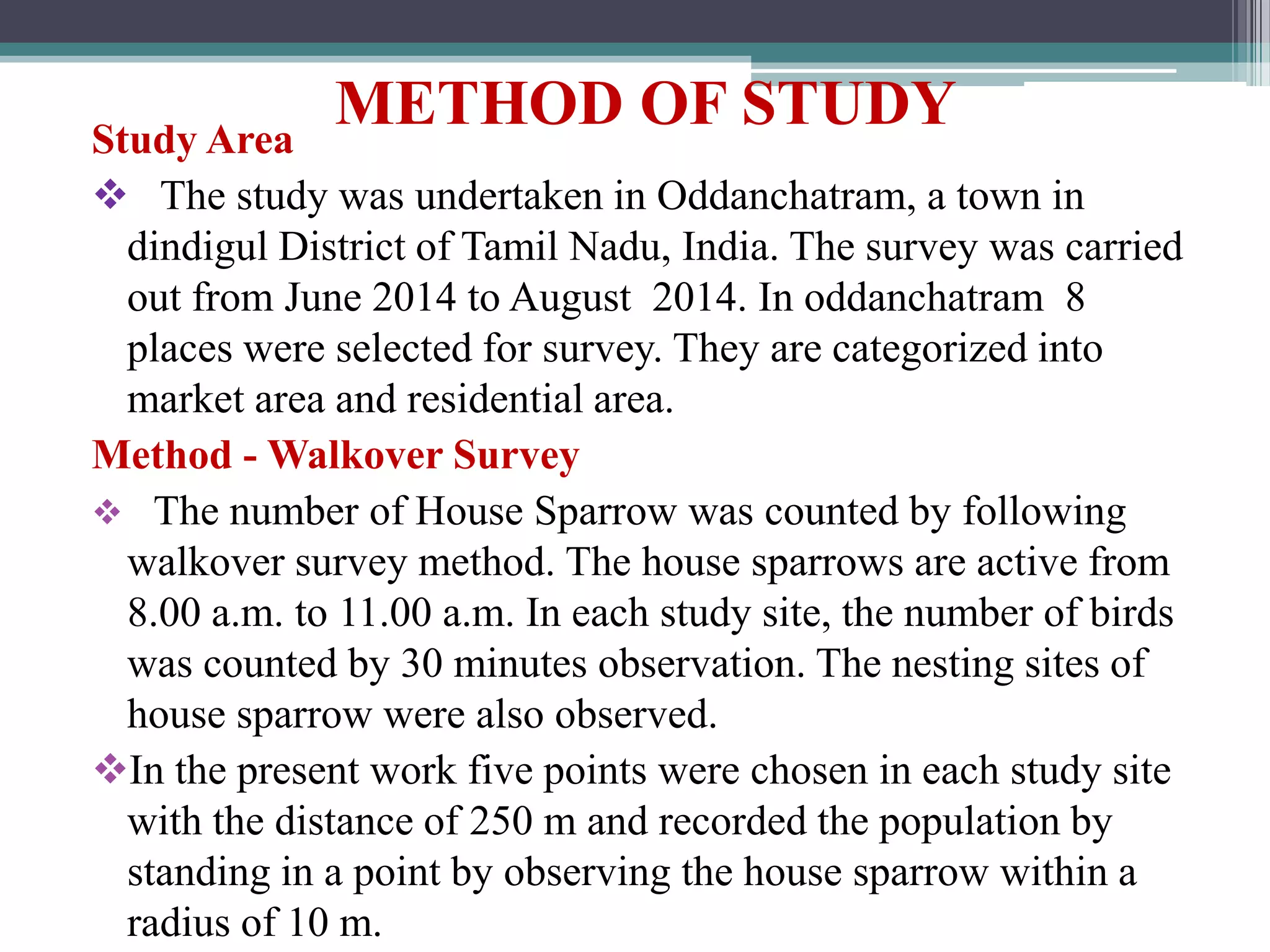 Investigation on the decline of house sparrow | PDF