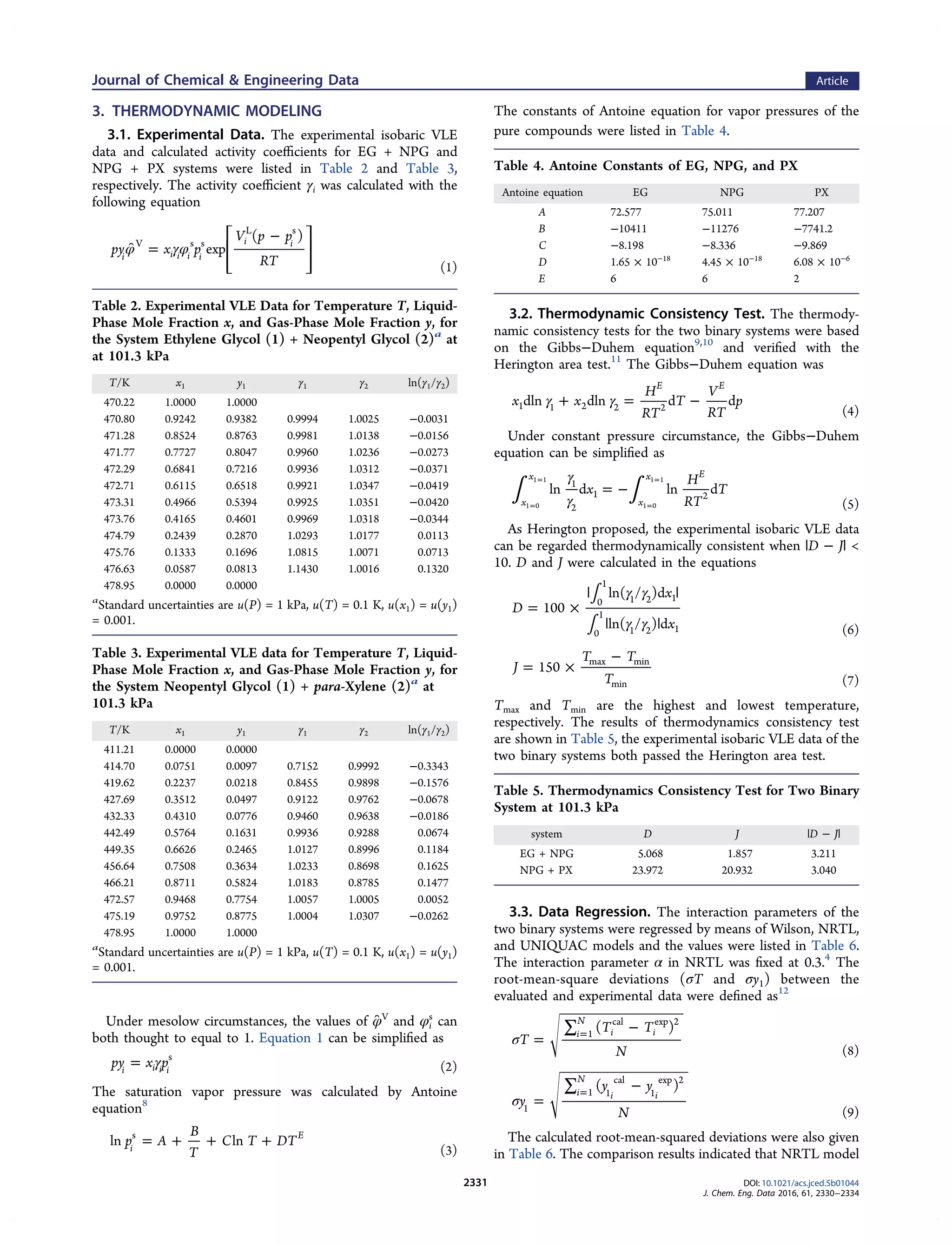Investigation on thermodynamics in separation for ethylene glycol ...