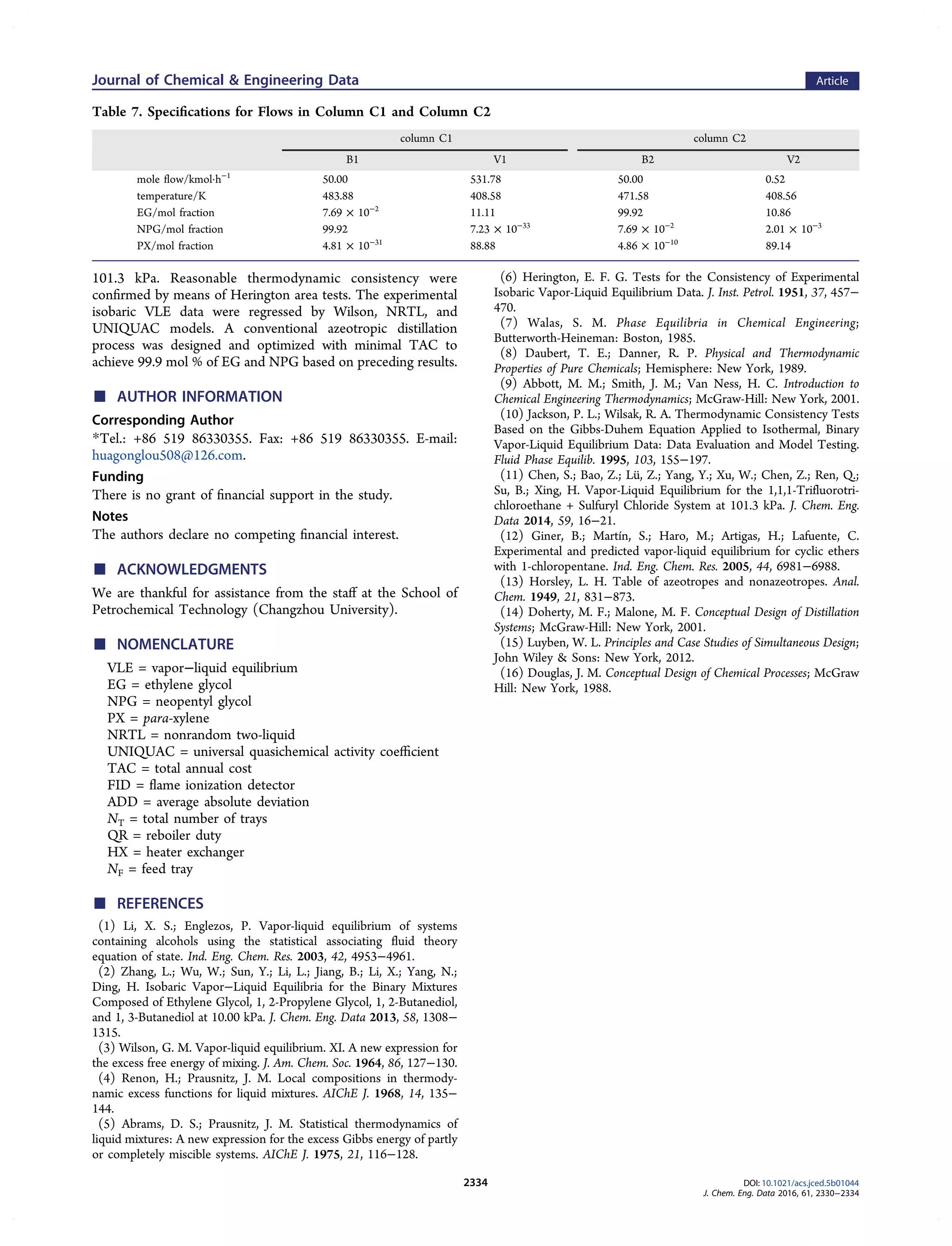 Investigation on thermodynamics in separation for ethylene glycol ...