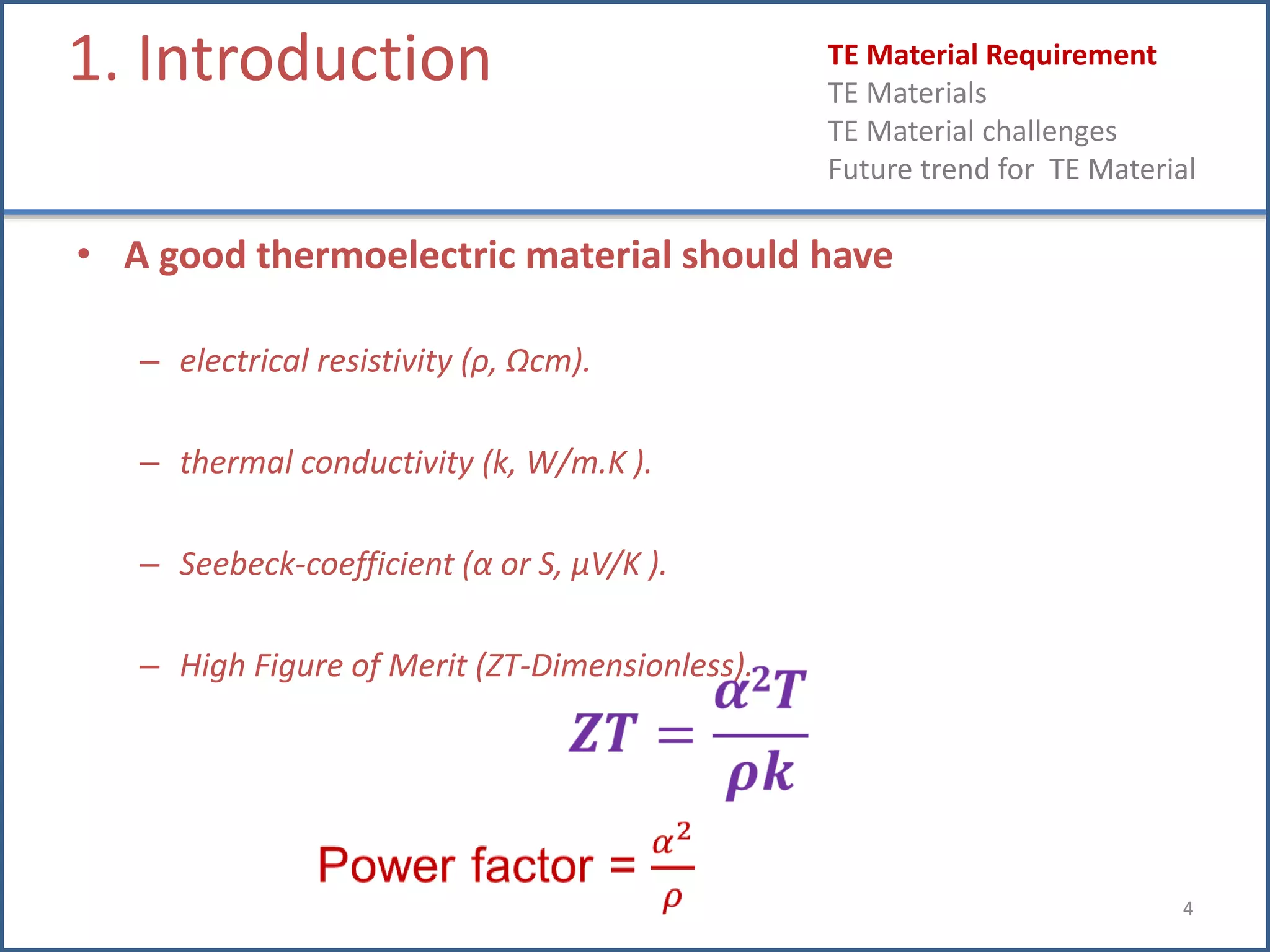 Investigation on thermoelectric material | PPTX