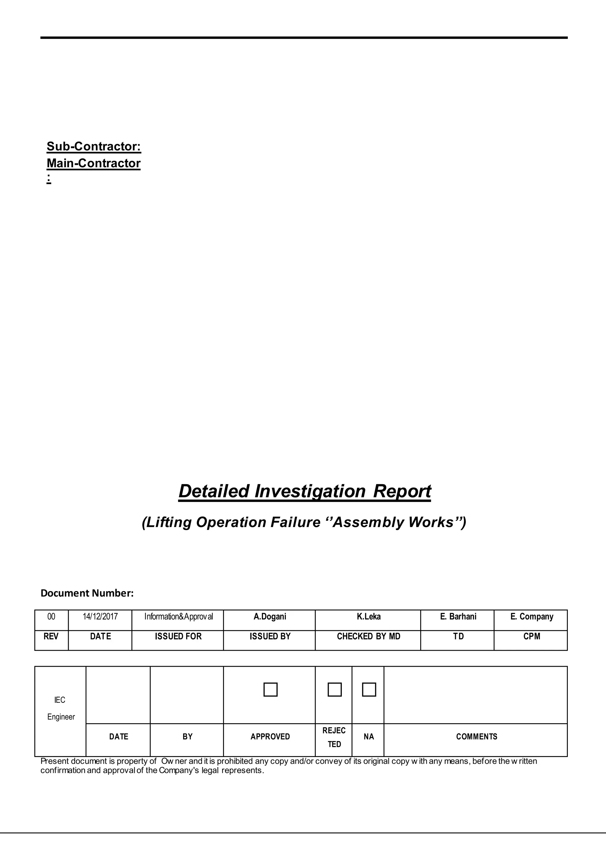 Investigation report 05.12.2017 lifting operation failure during tower ...