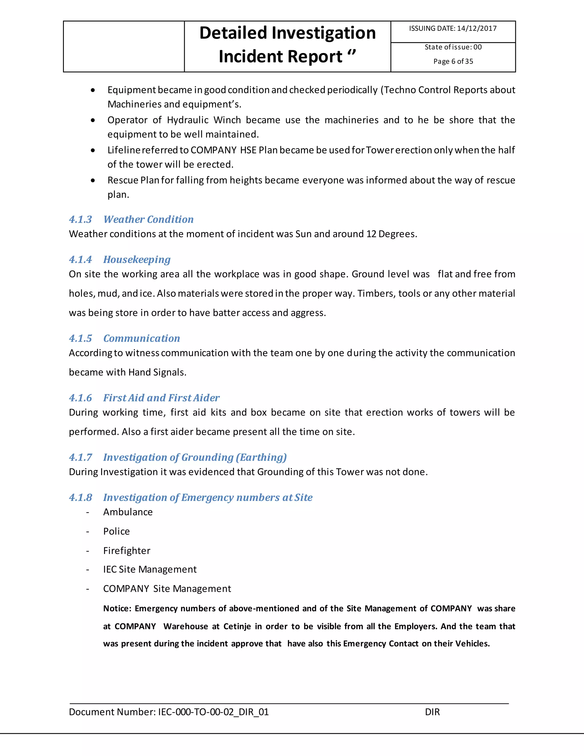 Investigation report 05.12.2017 lifting operation failure during tower ...