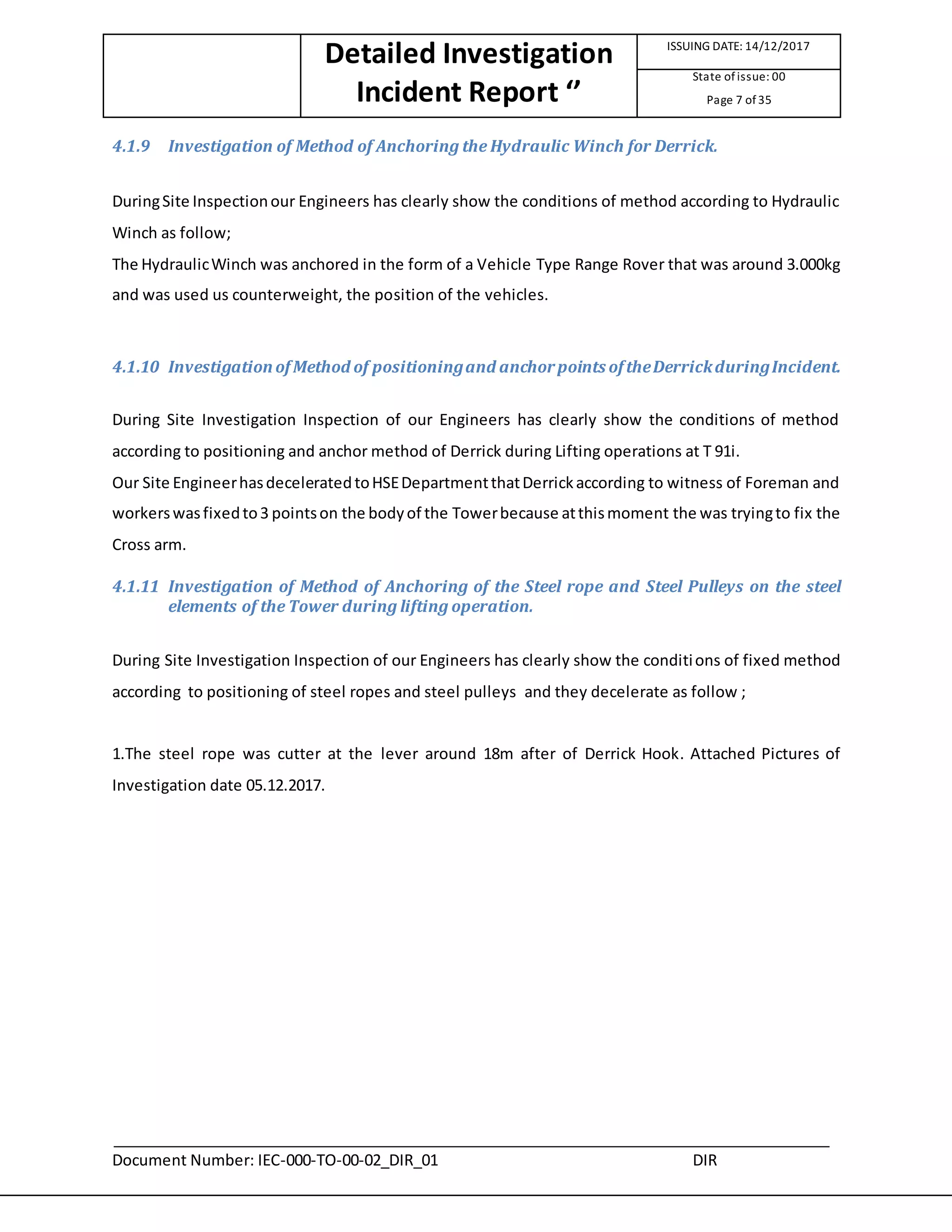 Investigation report 05.12.2017 lifting operation failure during tower ...