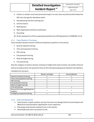 Investigation report 05.12.2017 lifting operation failure during tower ...