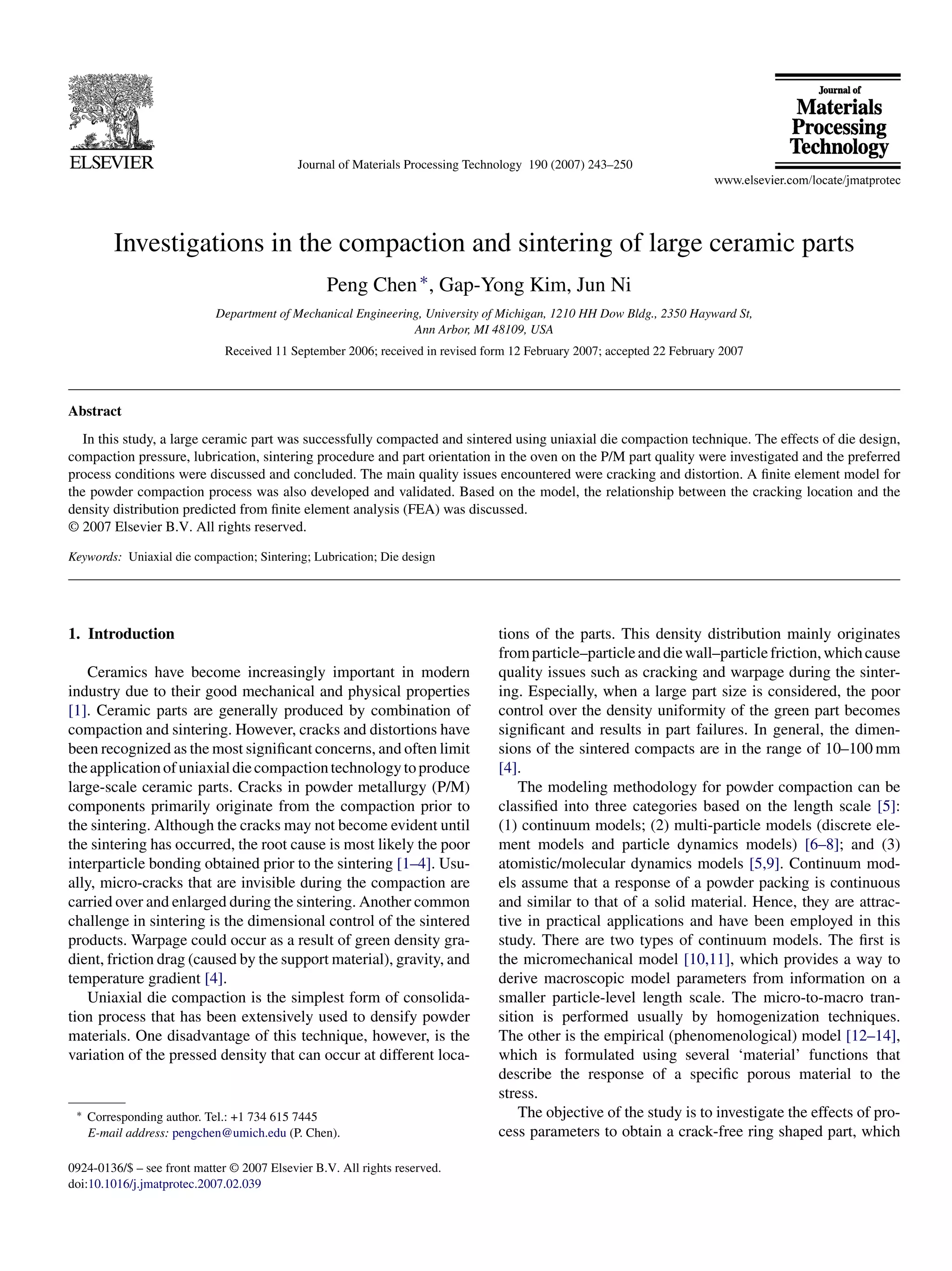 Investigations In The Compaction And Sintering Of Large Ceramic Parts Pdf Geology Science