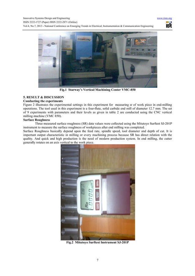 Investigations of machining parameters on surface roughness in cnc ...