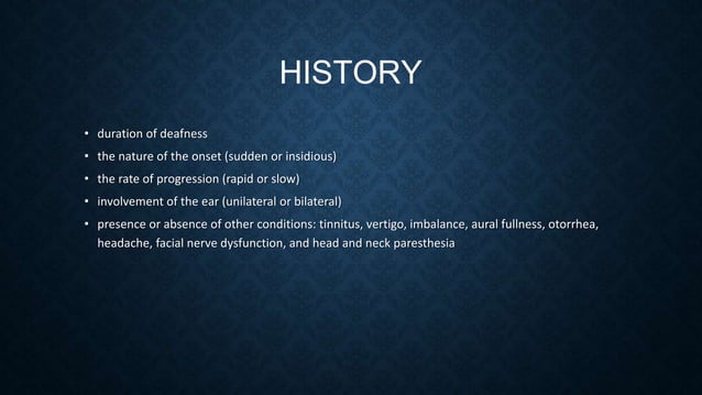 Investigations of Sensorineural hearing loss (SNHL) | PPTX | Ear, Nose ...