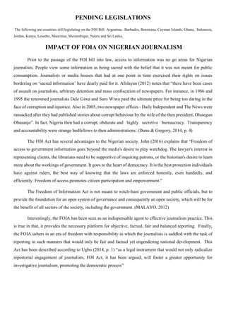 Investigative journalism and Freedom of Information (FoI) Act in Nigeria | PDF