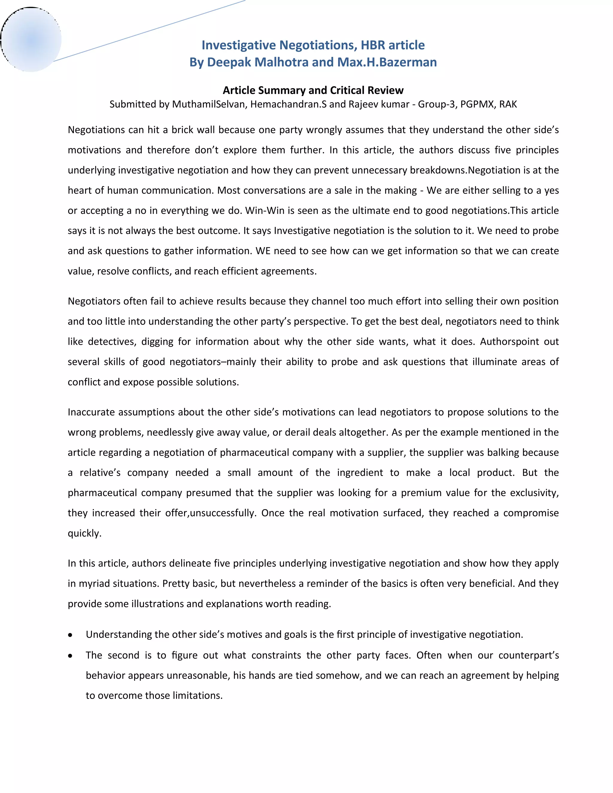 Investigative negotiations | DOCX