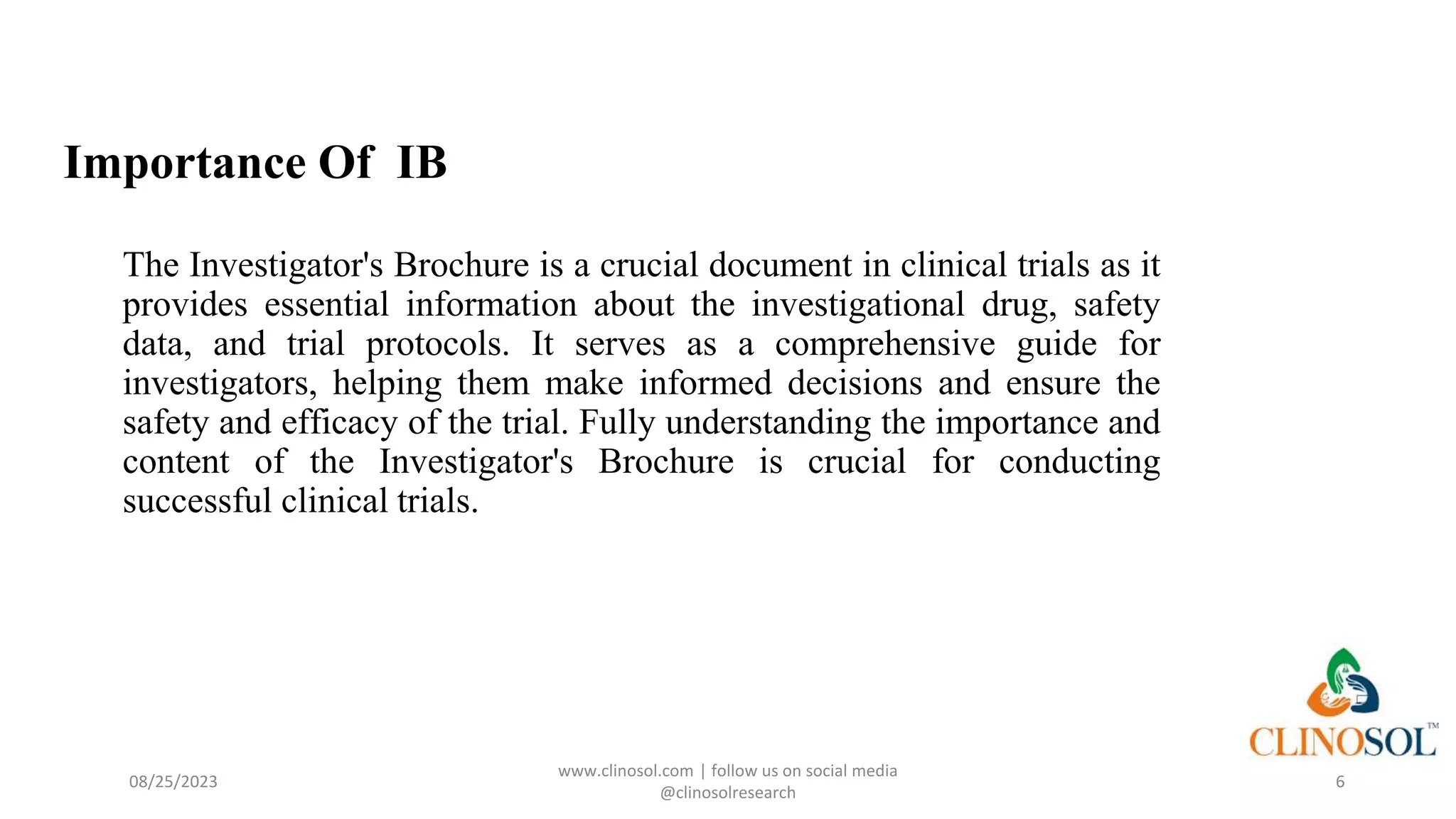 Investigator's Brochure - The Road Map for Investigators | PPTX