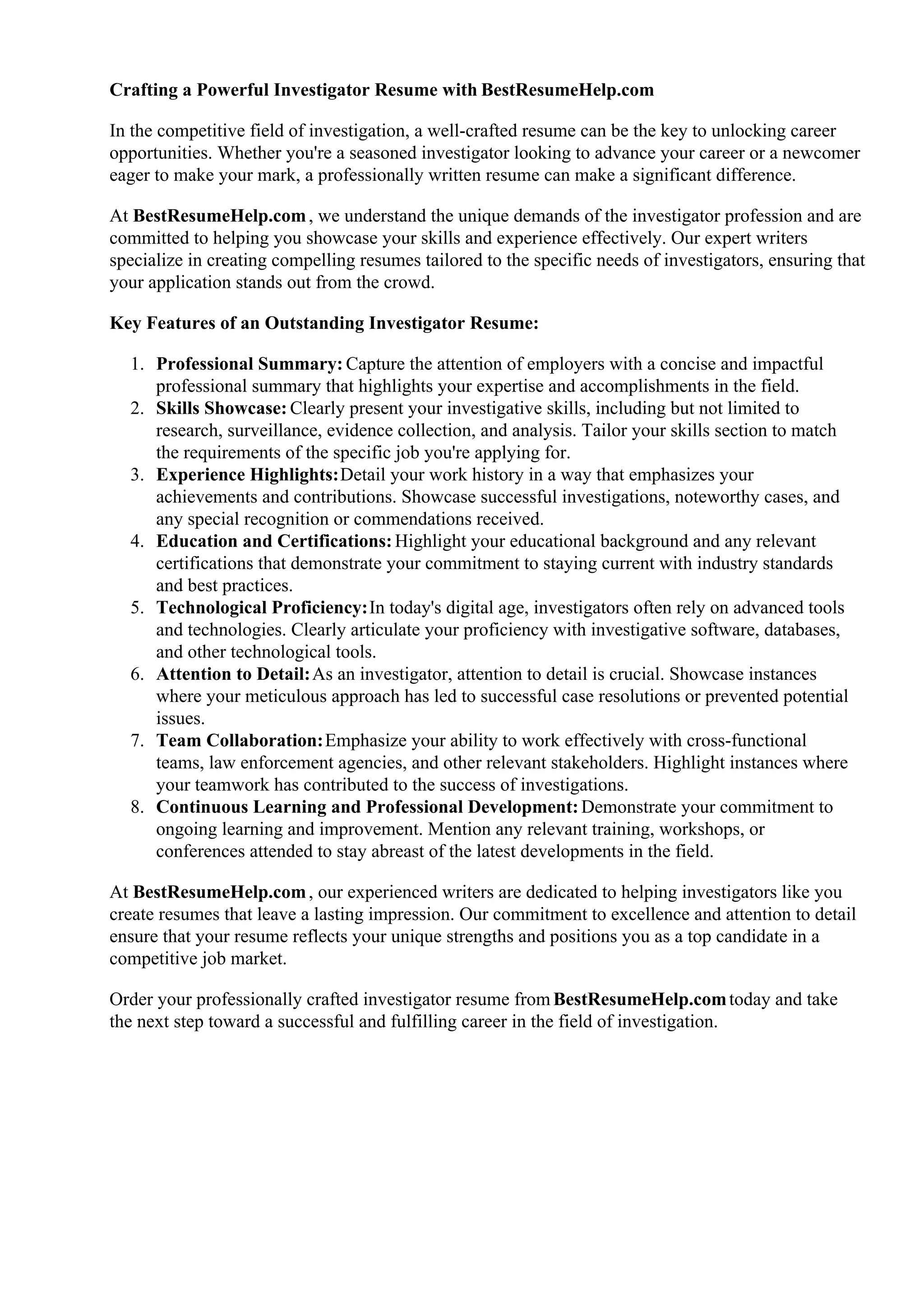 Investigator Resume | PDF