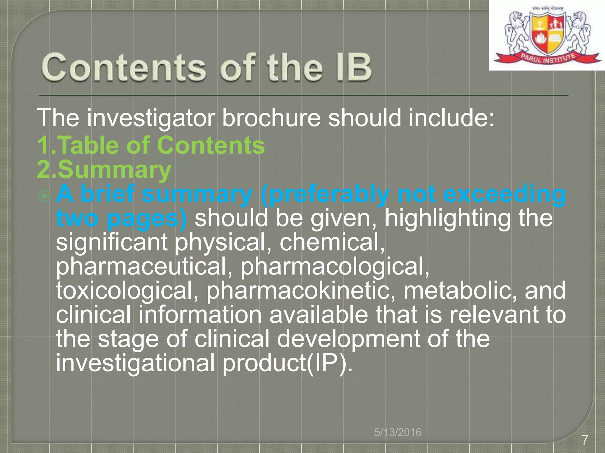 Investigator's brochure | PPTX