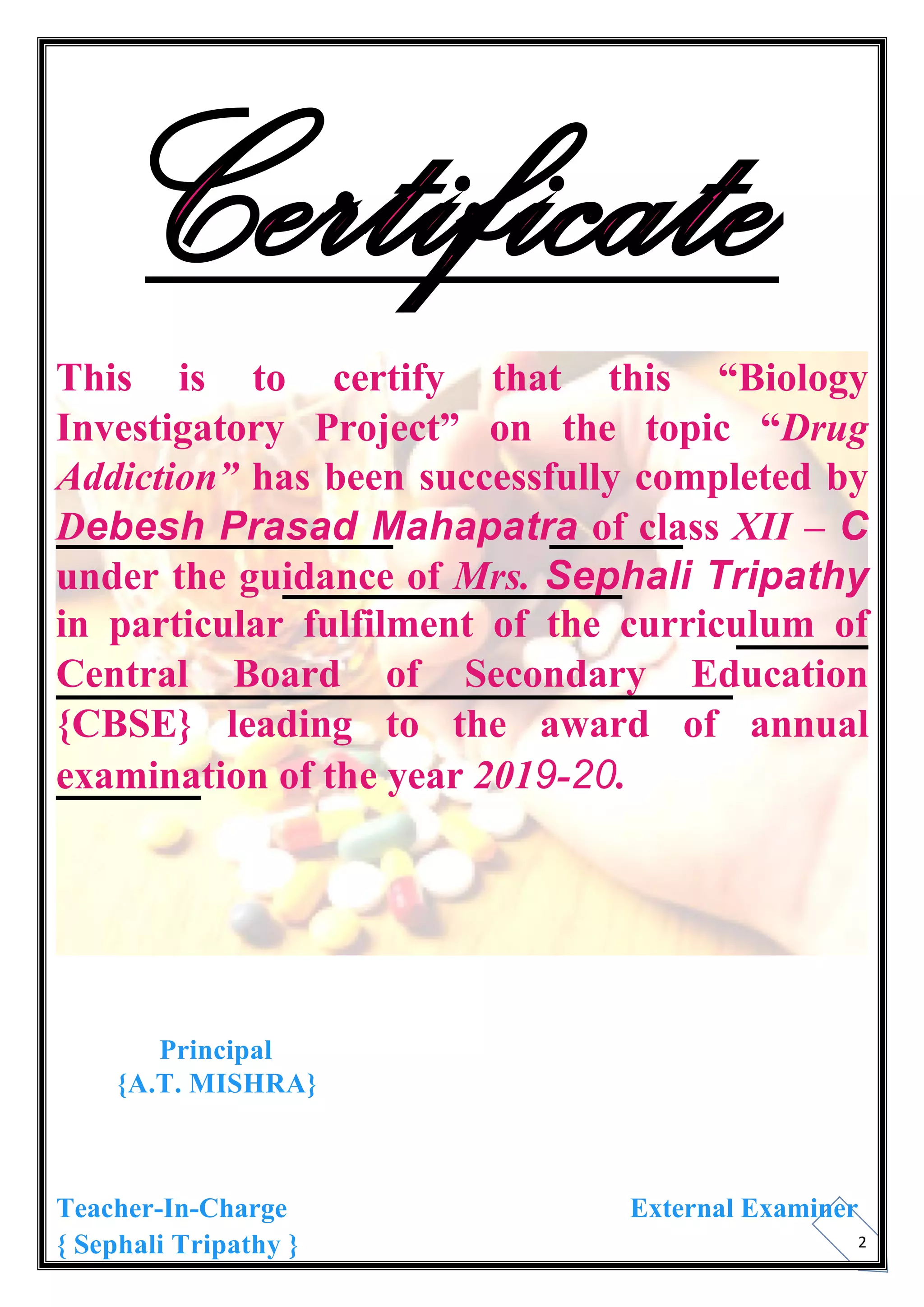 Debesh's Investigatory Project On Drugs Addiction | PDF