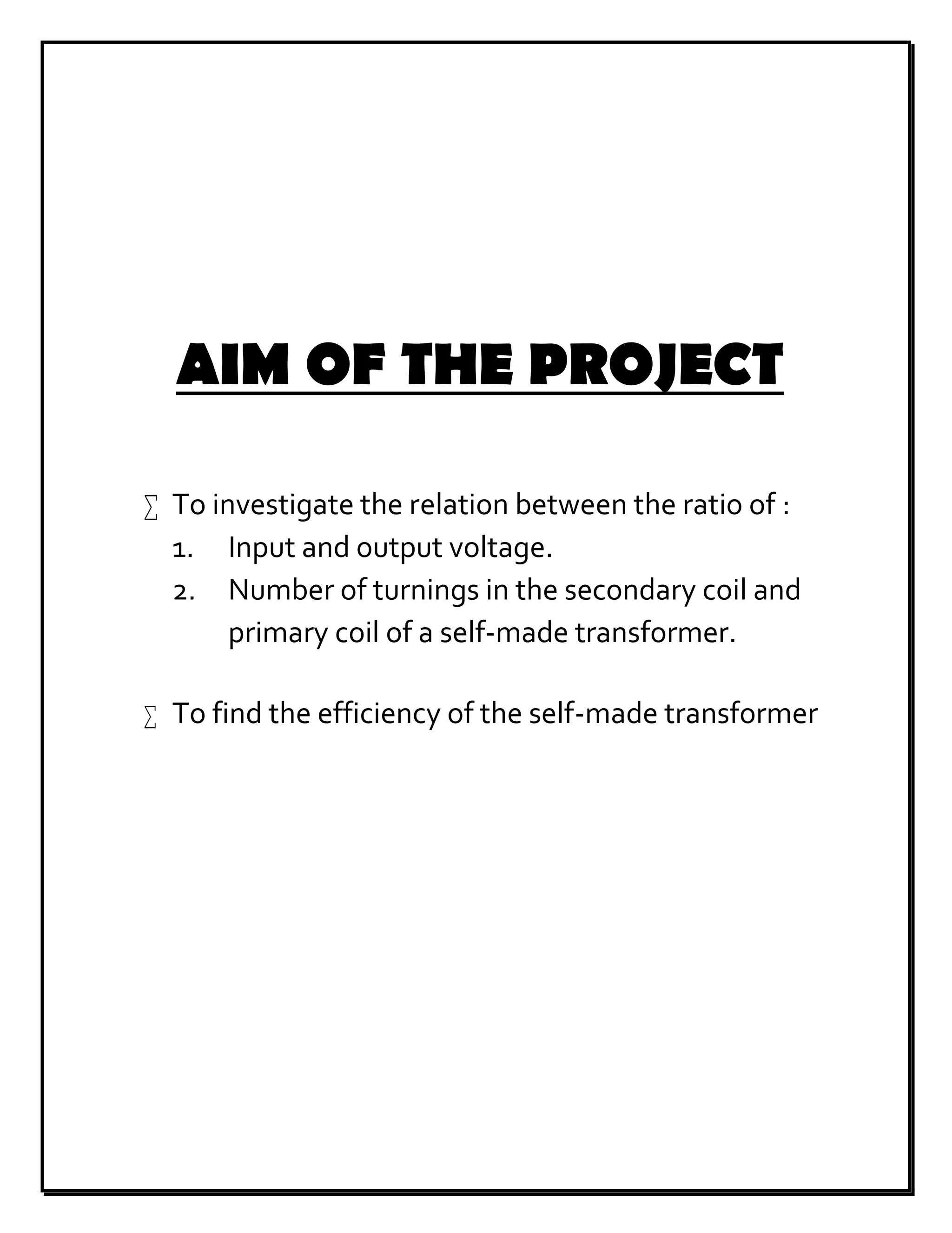 Physics Investigatory Project - Transformer | PDF