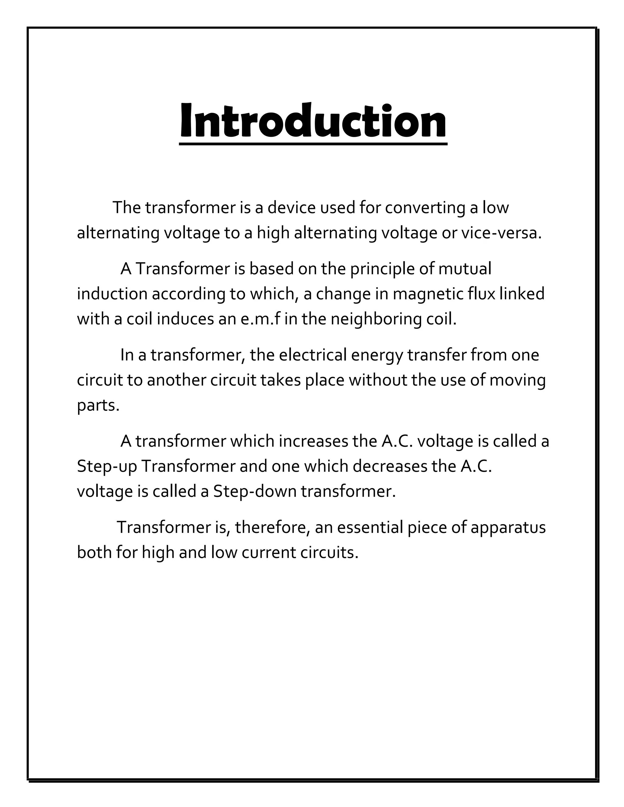 Physics Investigatory Project - Transformer | PDF