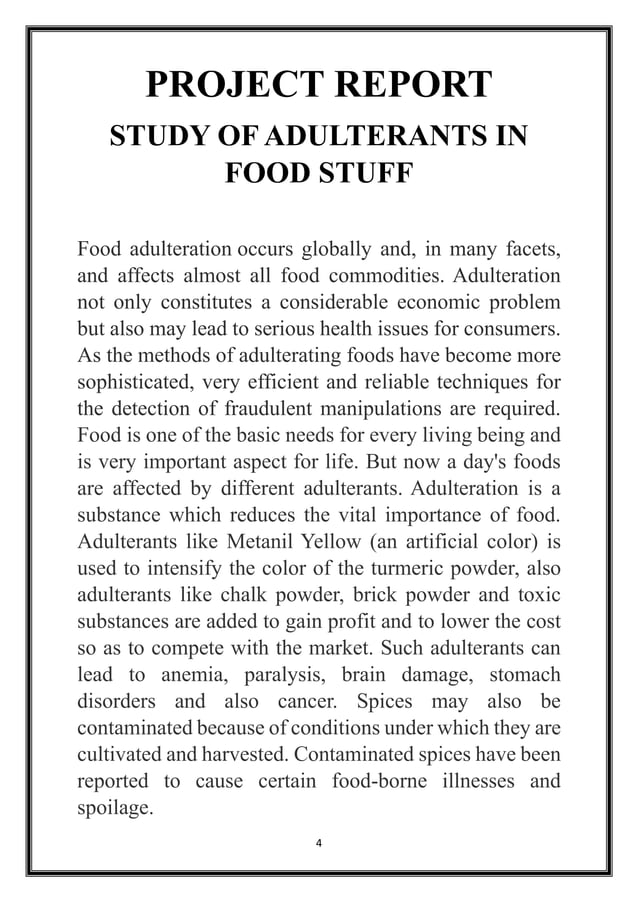 STUDY OF ADULTERANTS IN FOOD STUFFS.pdf | Chemistry | Science