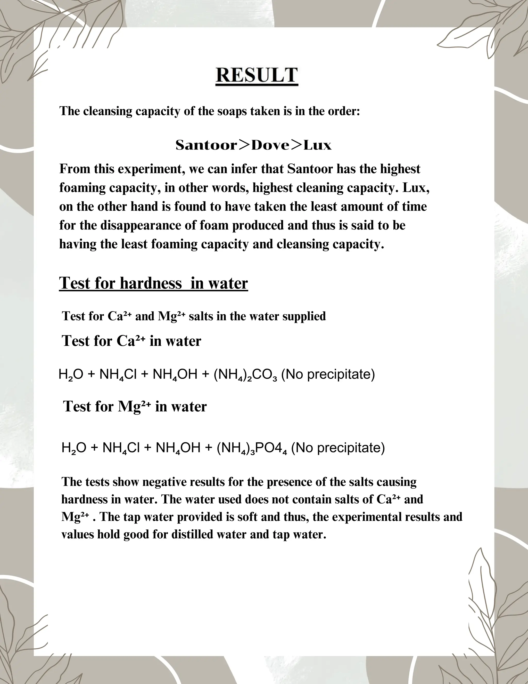 Chemistry project on fatty materials in different soap samples | PDF