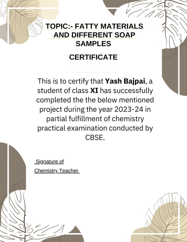 Chemistry project on fatty materials in different soap samples | PDF