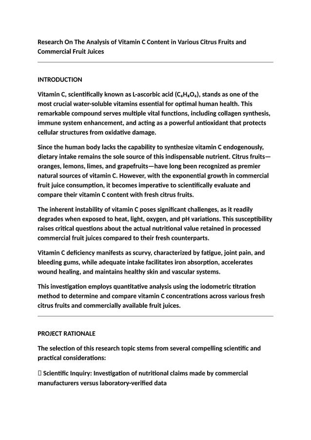 Comparative Vitamin C Content Analysis and research | DOCX