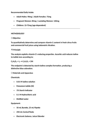Comparative Vitamin C Content Analysis and research | DOCX