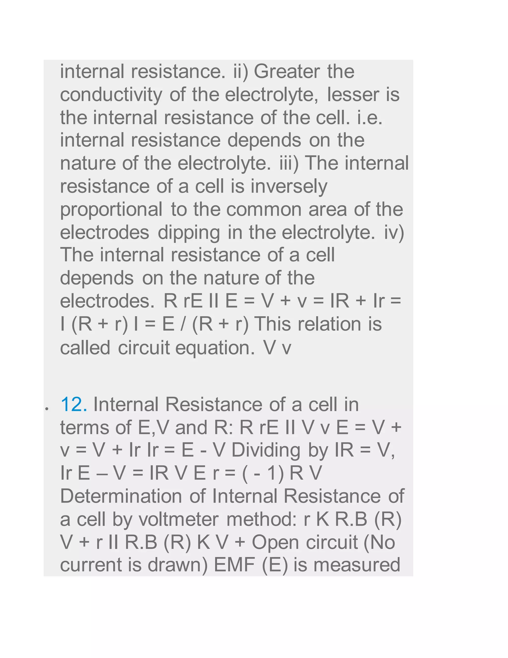 factors affecting internal resistance/emf of the cell | DOCX