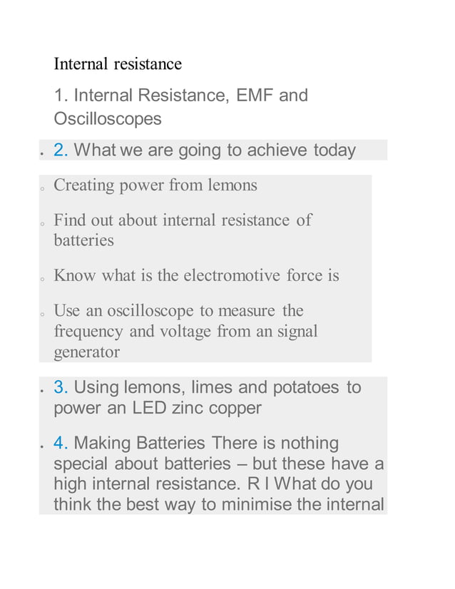factors affecting internal resistance/emf of the cell | DOCX | Consumer ...