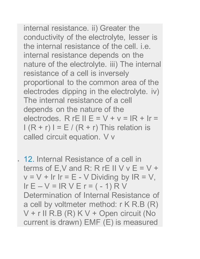 factors affecting internal resistance/emf of the cell | DOCX | Consumer ...