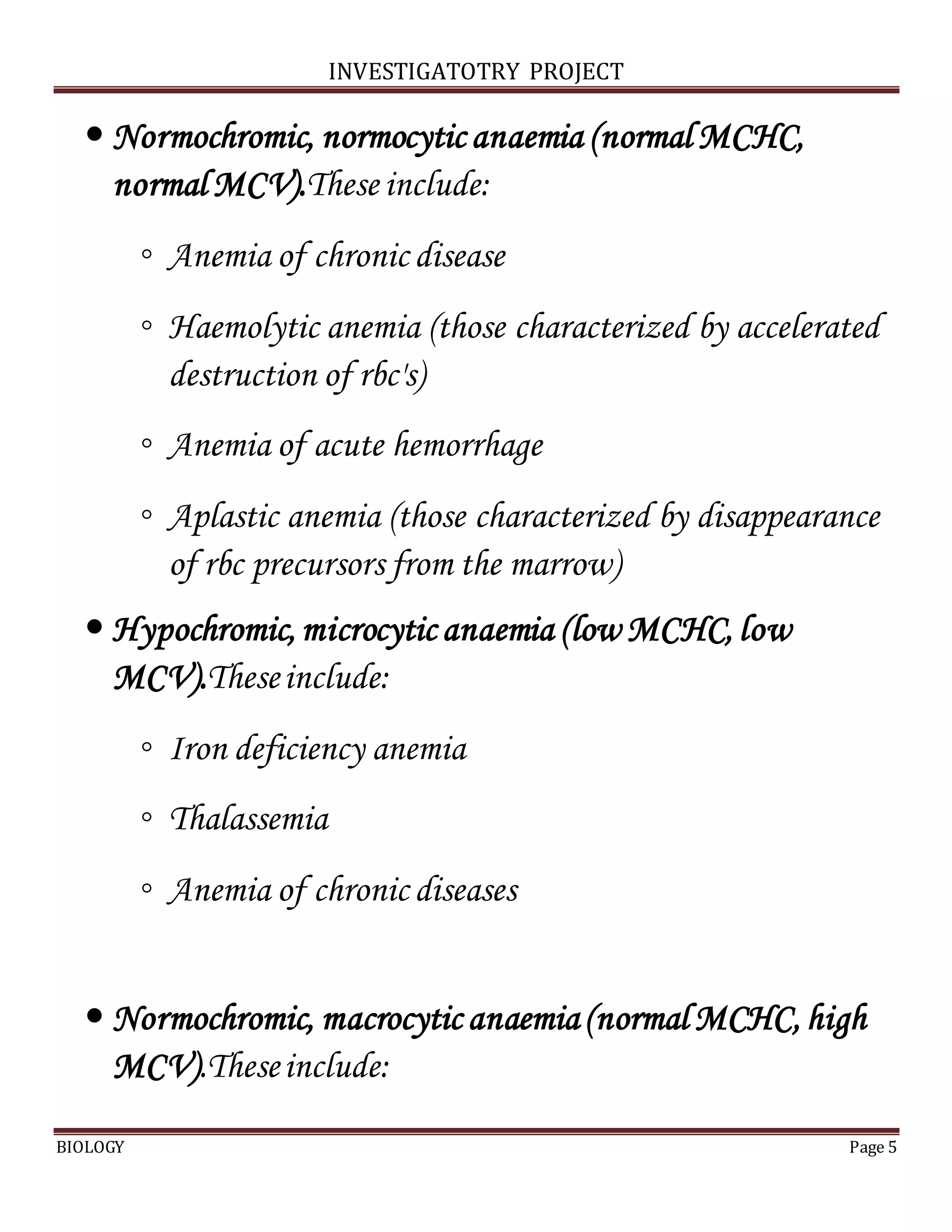 Anemia (Investigatory project) class 11 | DOCX