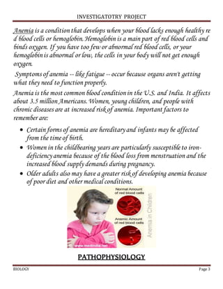 Anemia (Investigatory project) class 11 | DOCX
