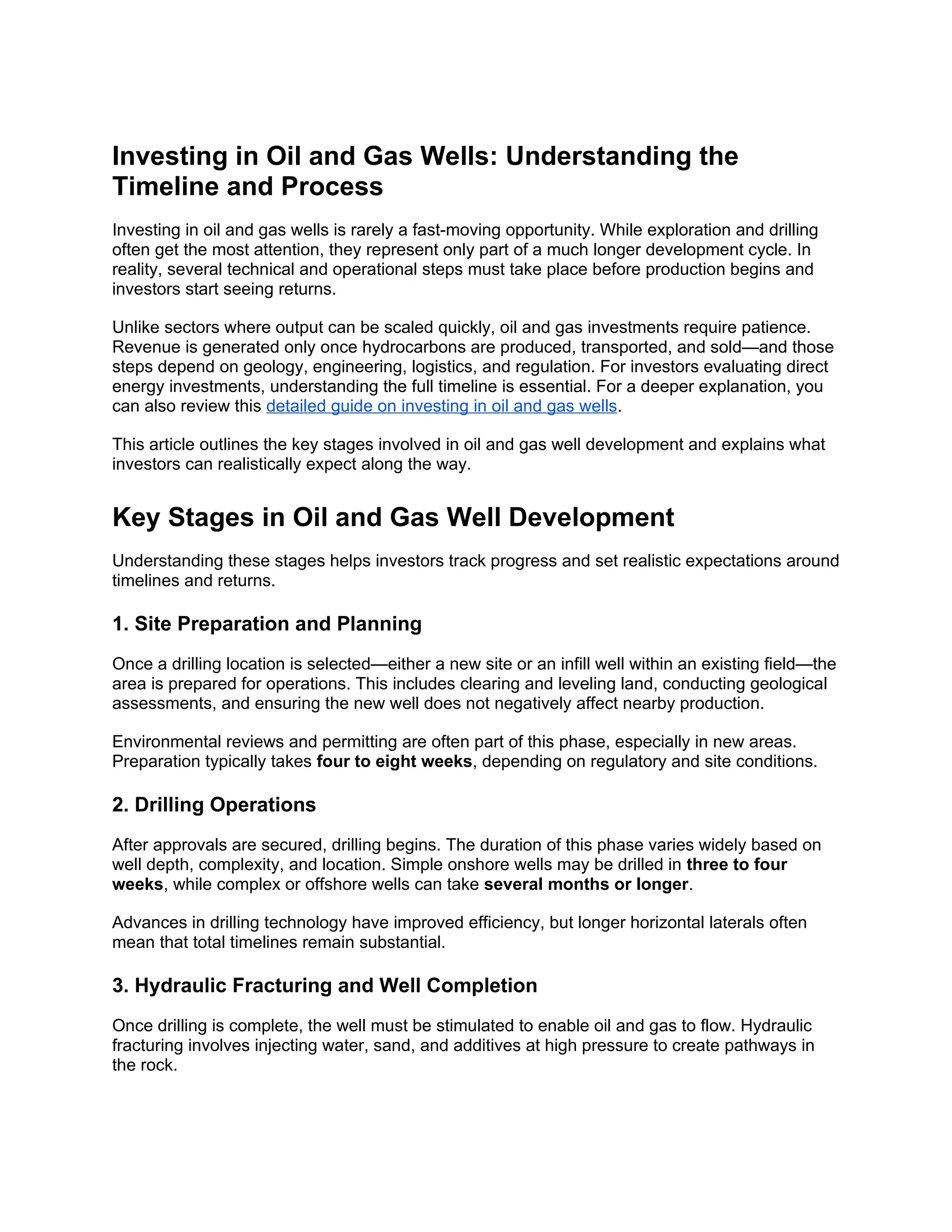 Investing in Oil and Gas Wells: Understanding the Timeline and Process.docx